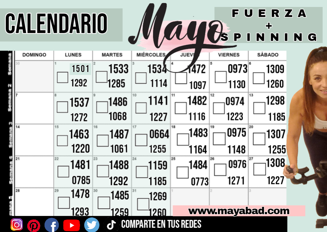 Calendario Mayo + Reto Tren Inferior Tonificado - May Love Fitt
